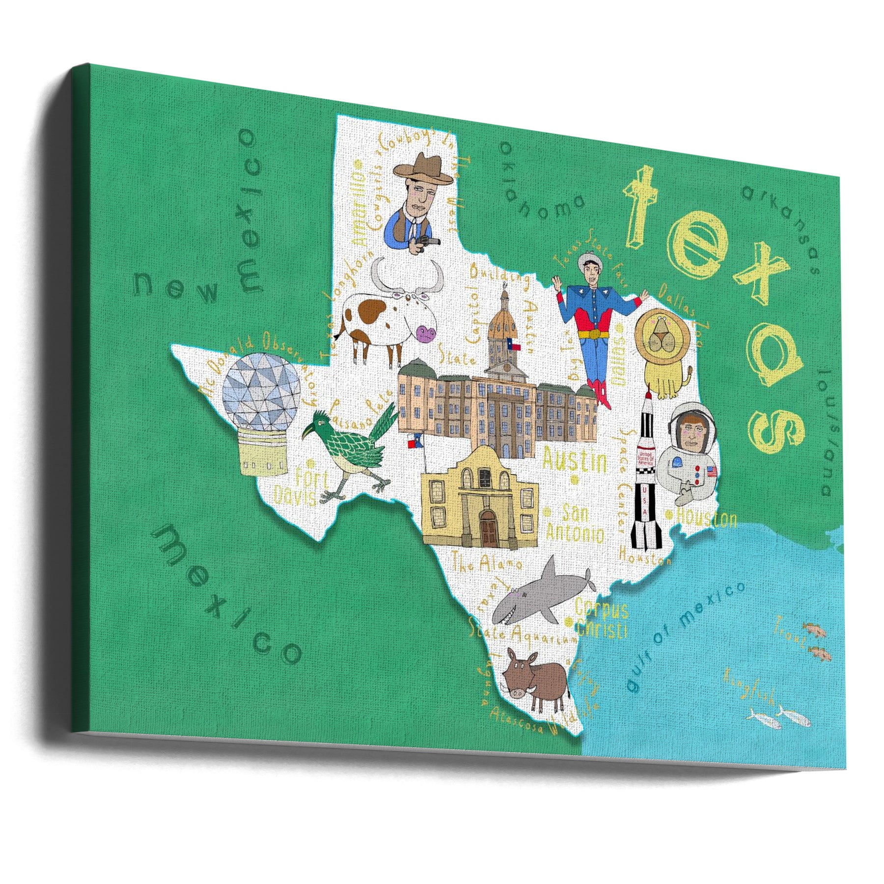 Illustrert kart over Texas – Plakatbar.no