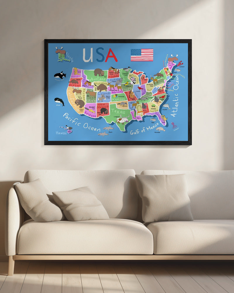Illustrert kart over USA – Plakatbar.no