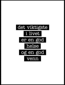 Det viktigste i Livet er en god helse og en god venn - Flott Plakat ...